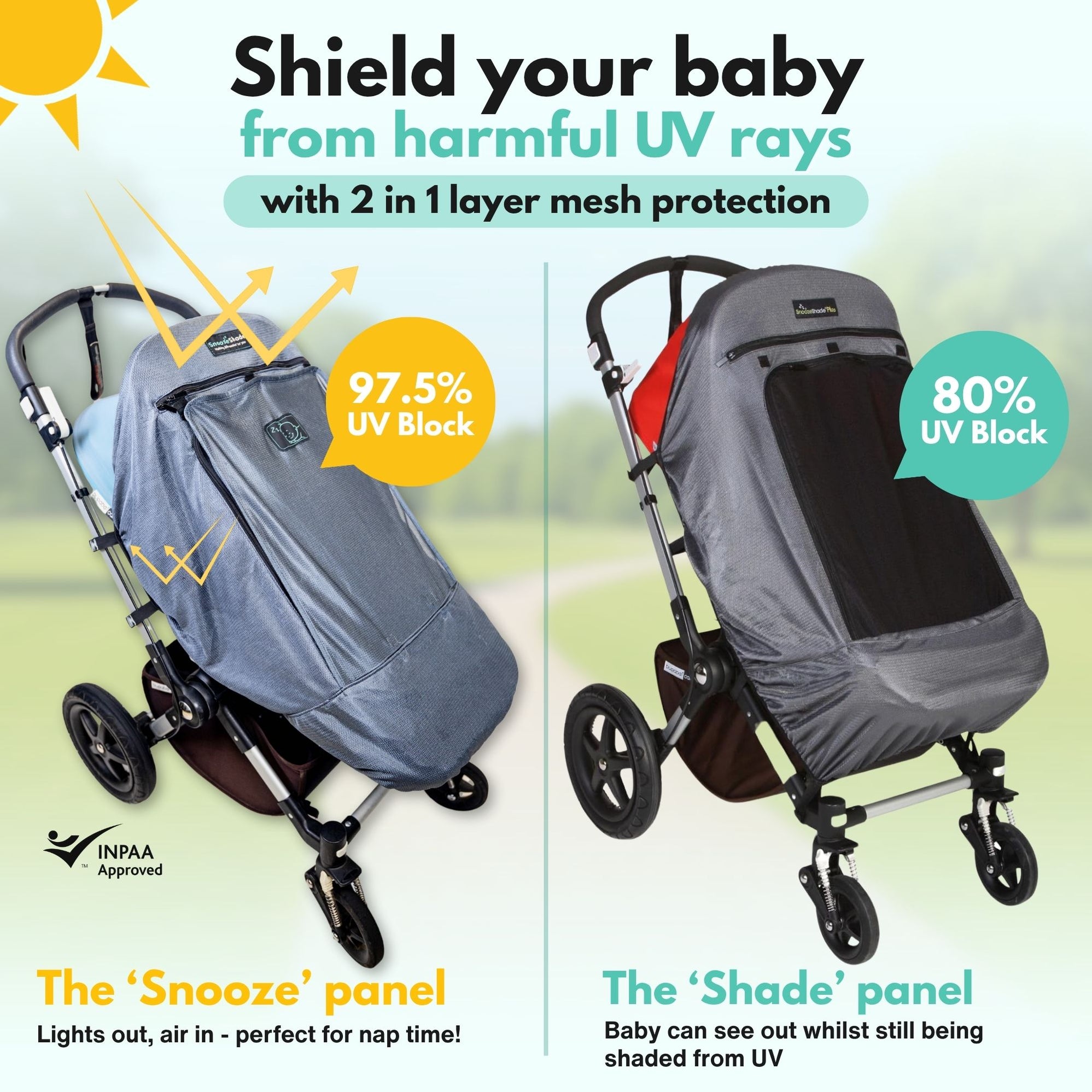 SnoozeShade Plus Deluxe (6m+) | Pushchair sun & sleep shade ...