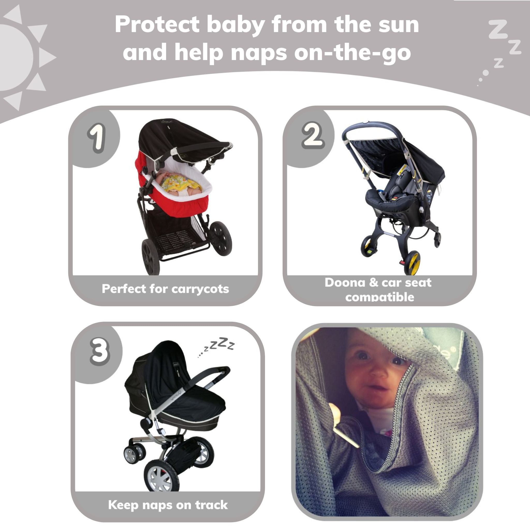 SnoozeShade Original (0–6m) | Baby sun and sleep shade | SnoozeShade
